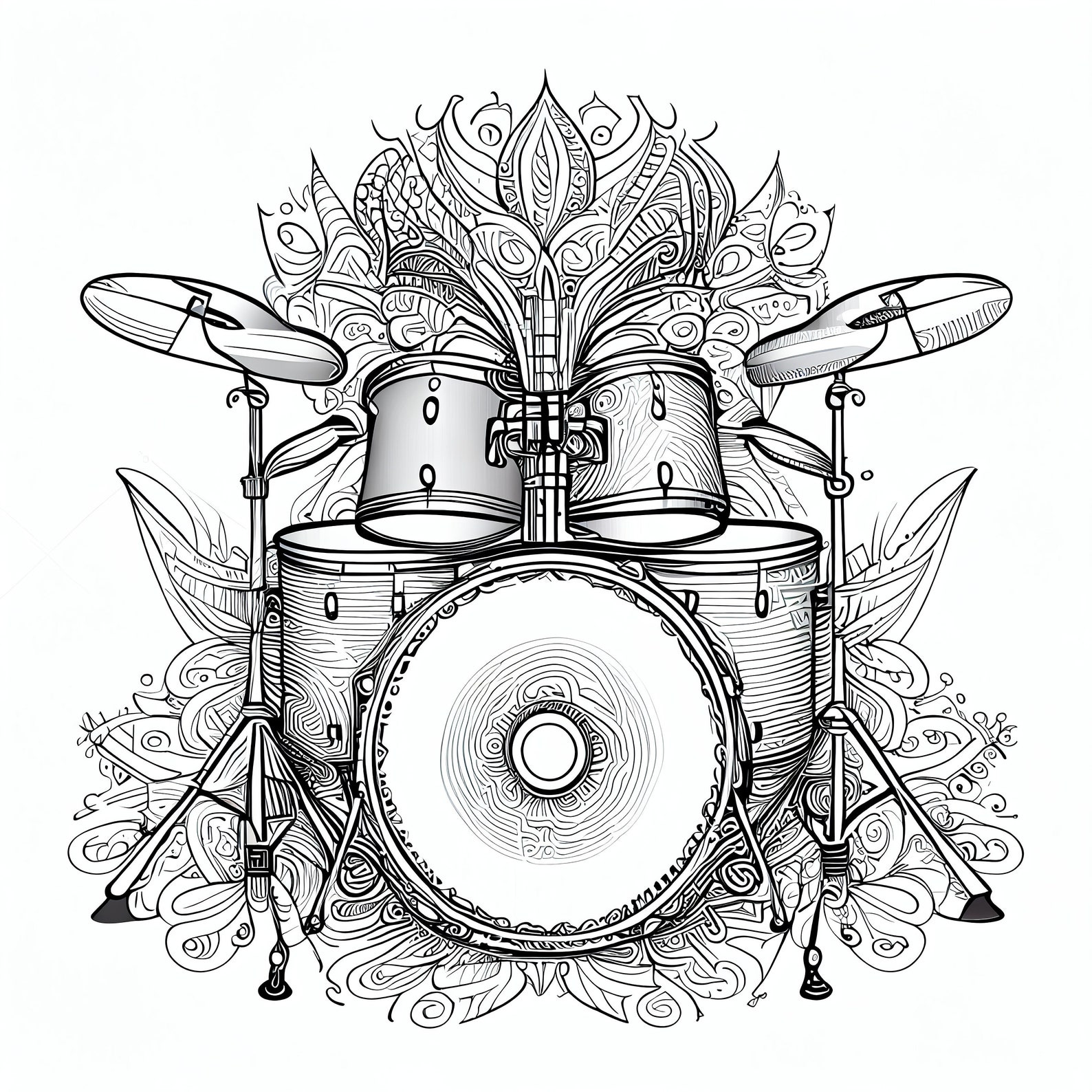 12 Pack Stress Relief Coloring Pages, Drum Set Digital Print, Filigree ...