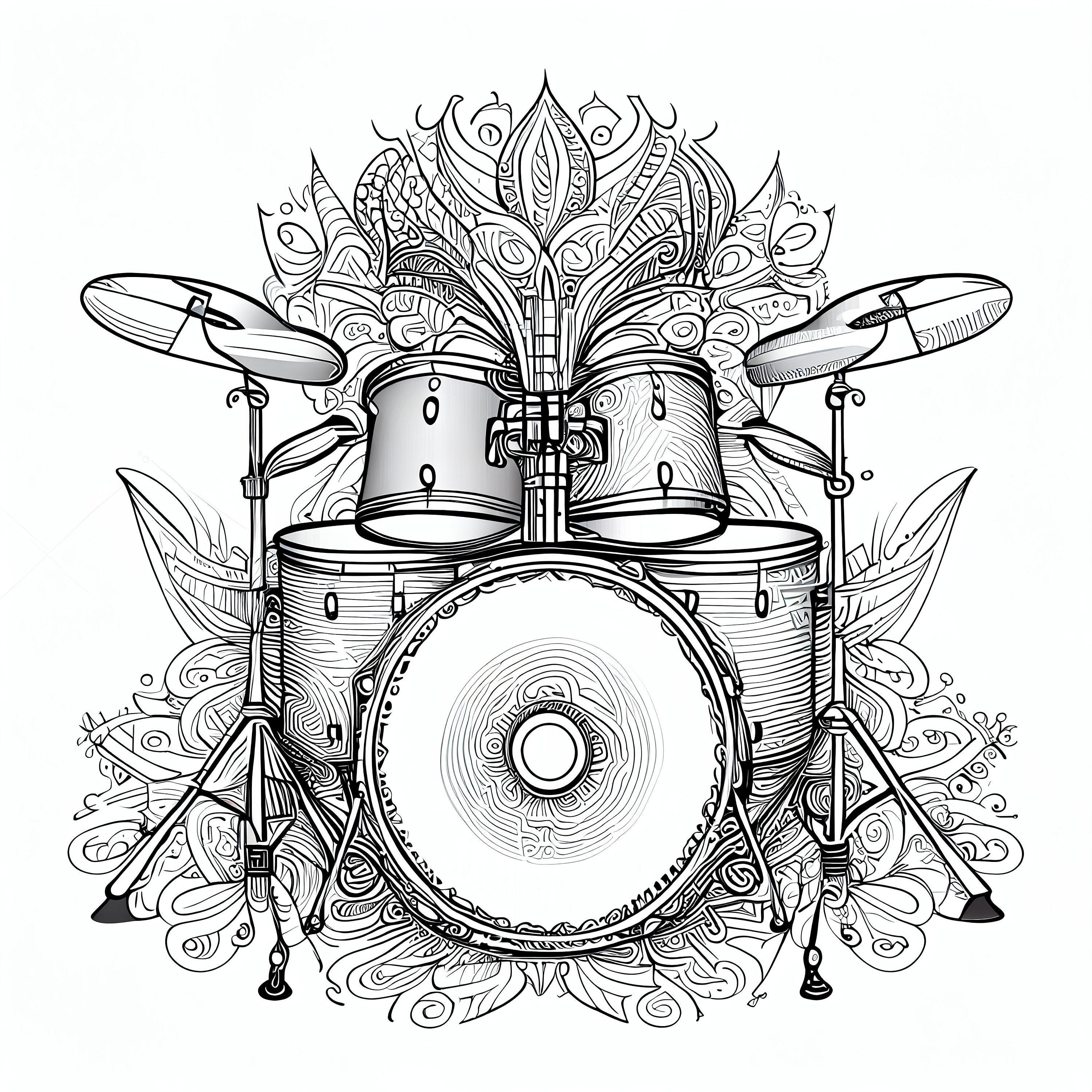 12 Pack Stress Relief Coloring Pages, Drum Set Digital Print, Filigree ...