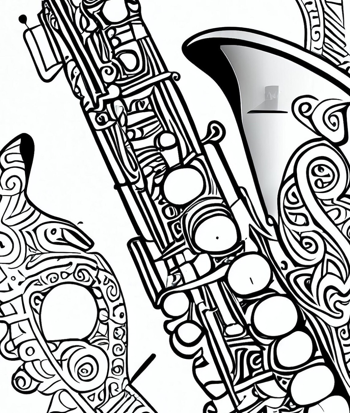12 Pack Stress Relief Coloring Pages, Saxophone Digital Print, Filigree ...