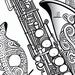 12 Pack Stress Relief Coloring Pages, Saxophone Digital Print, Filigree ...