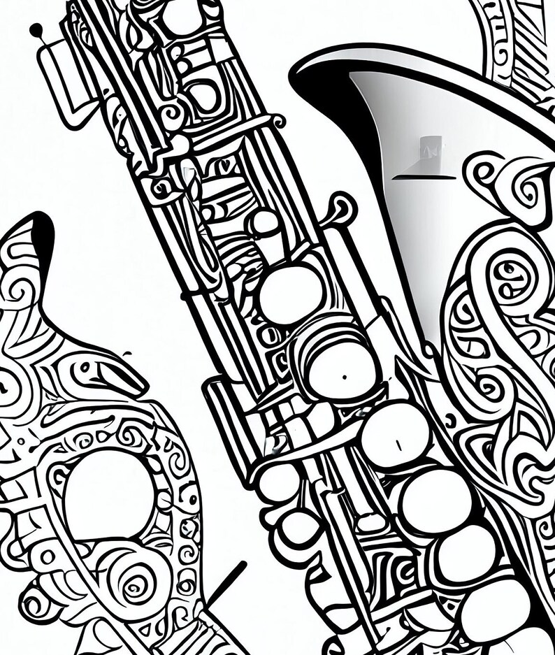 12 Pack Stress Relief Coloring Pages, Saxophone Digital Print, Filigree ...
