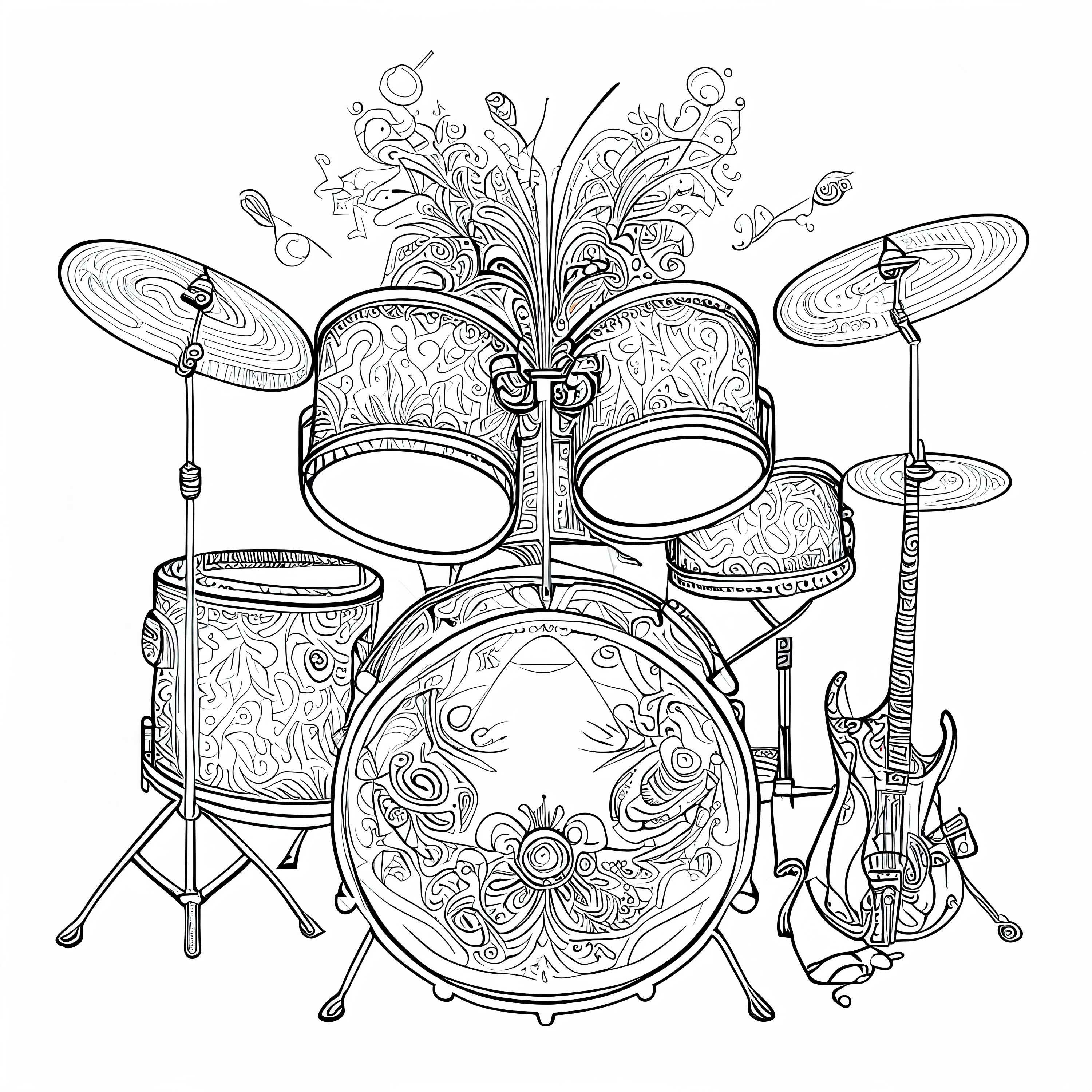 12 Pack Stress Relief Coloring Pages, Drum Set Digital Print, Filigree ...
