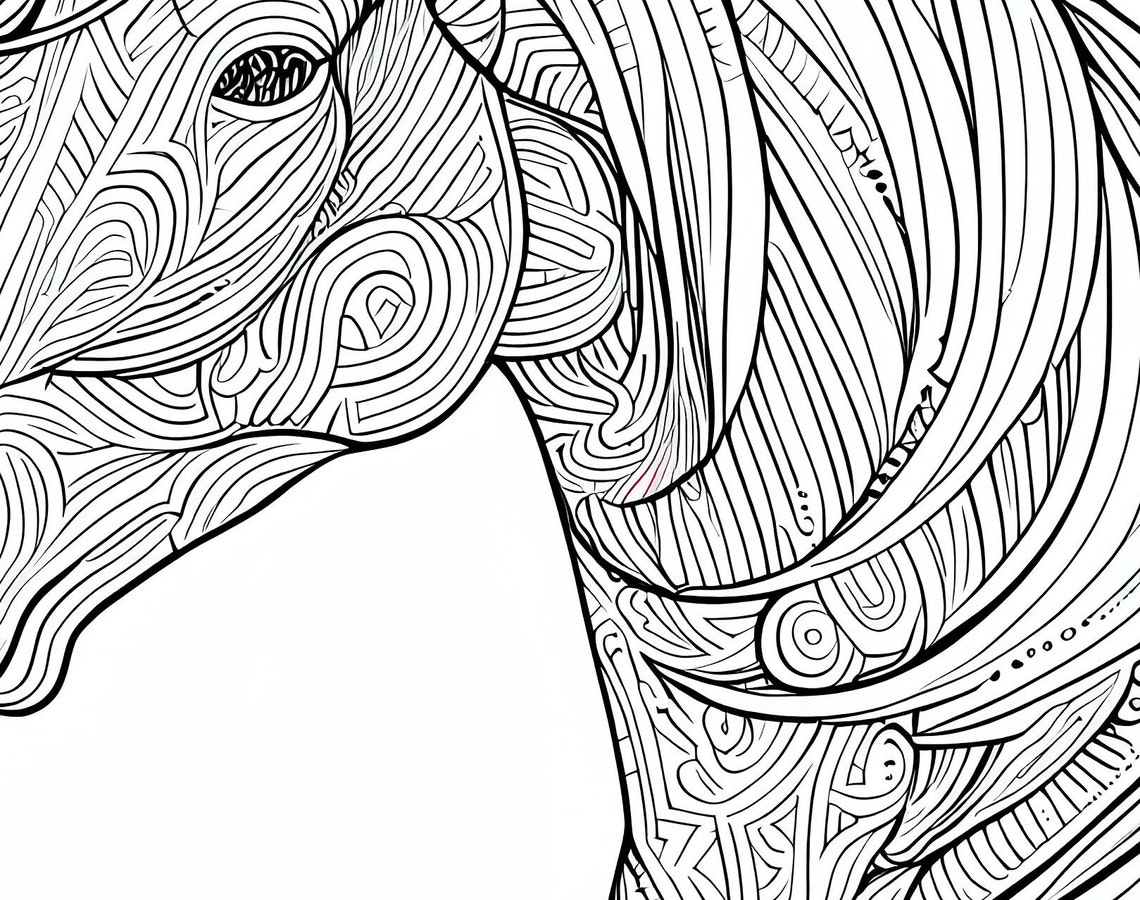 12 Pack Stress Relief Coloring Pages, Horse Digital Print, Detailed ...
