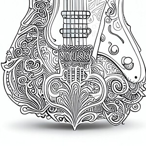 10 Pack Stress Relief Coloring Pages, Guitar Digital Print, Filigree ...