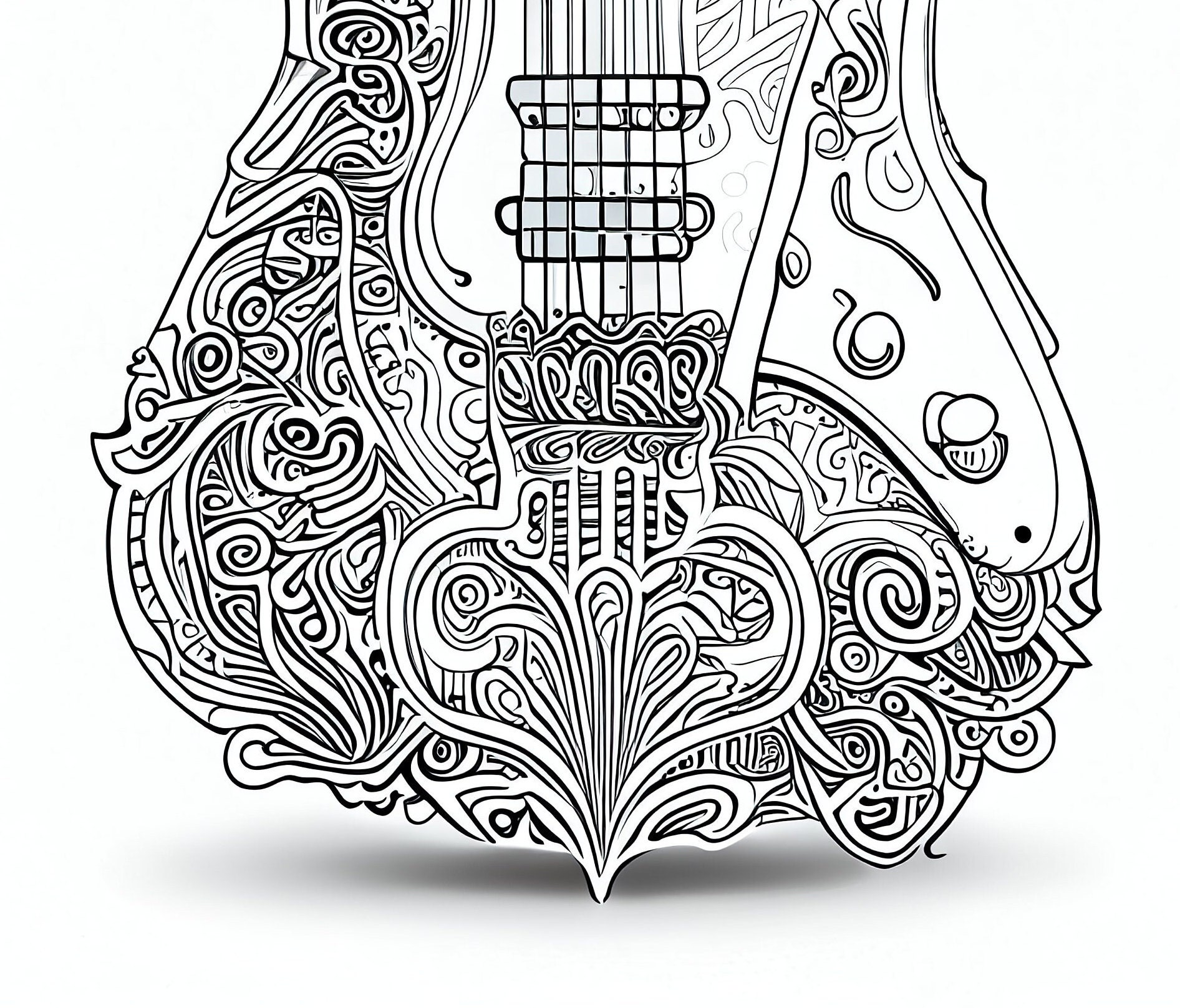 10 Pack Stress Relief Coloring Pages, Guitar Digital Print, Filigree ...