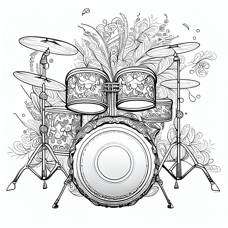 12 Pack Stress Relief Coloring Pages, Drum Set Digital Print, Filigree ...