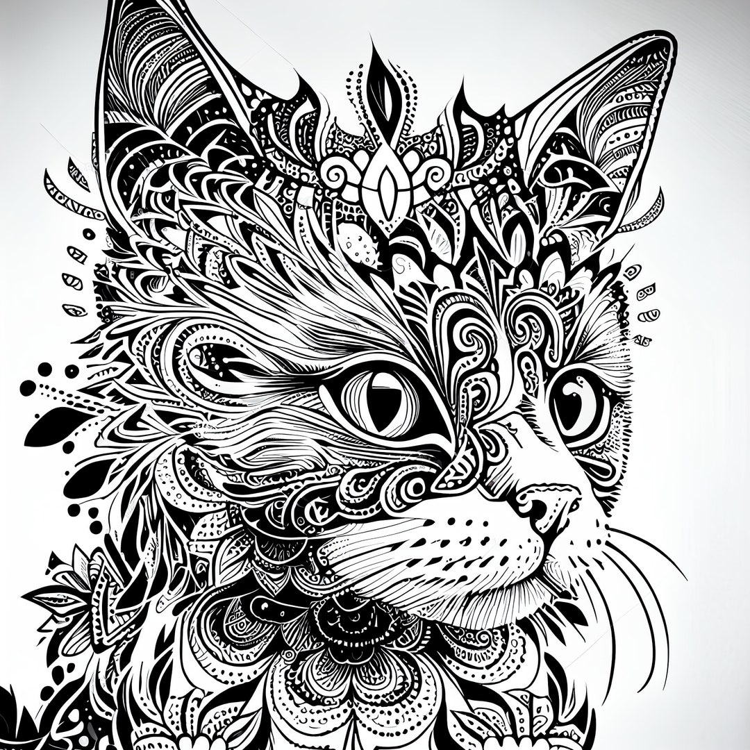 6 Pack Stress Relief Coloring Pages, Kitten Digital Print, Detailed ...
