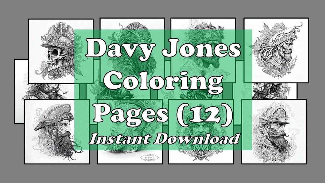 12 Pack Stress Relief Coloring Page, Davy Jones Digital Print, Filigree ...