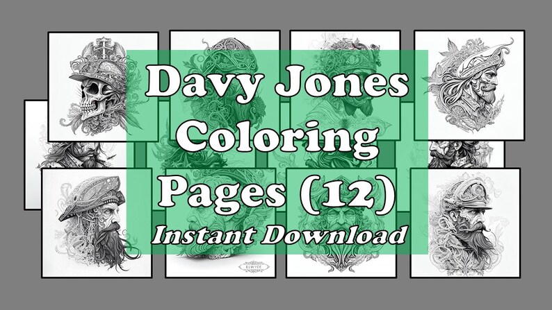 12 Pack Stress Relief Coloring Page, Davy Jones Digital Print, Filigree ...