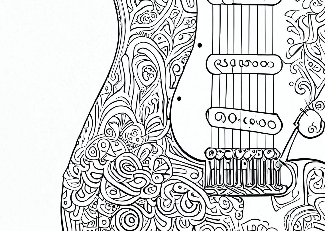 10 Pack Stress Relief Coloring Pages, Guitar Digital Print, Filigree ...