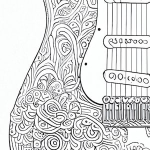 10 Pack Stress Relief Coloring Pages, Guitar Digital Print, Filigree ...