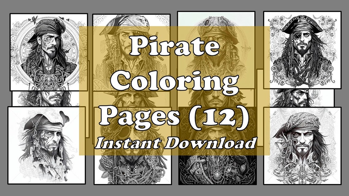 12 Pack Stress Relief Coloring Page, Pirate Digital Print, Filigree ...