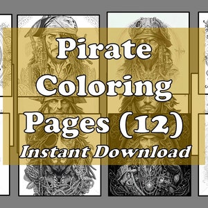 12 Pack Stress Relief Coloring Page, Pirate Digital Print, Filigree ...