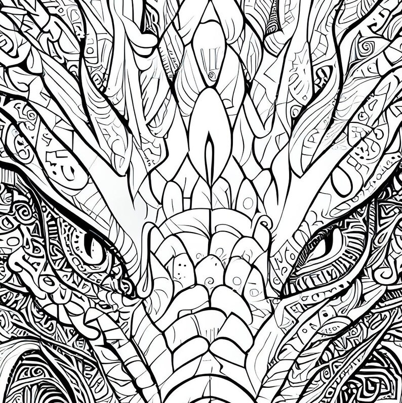 10 Pack Stress Relief Coloring Pages, Dragon Digital Print, Detailed ...