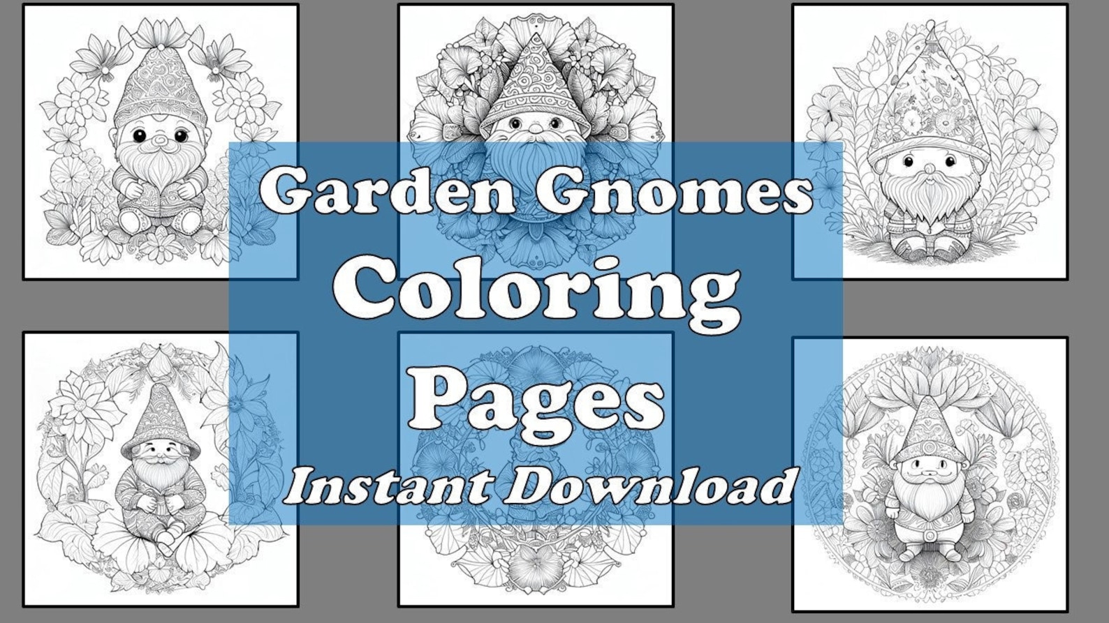 6 Pack Stress Relief Coloring Pages, Garden Gnome Digital Print ...
