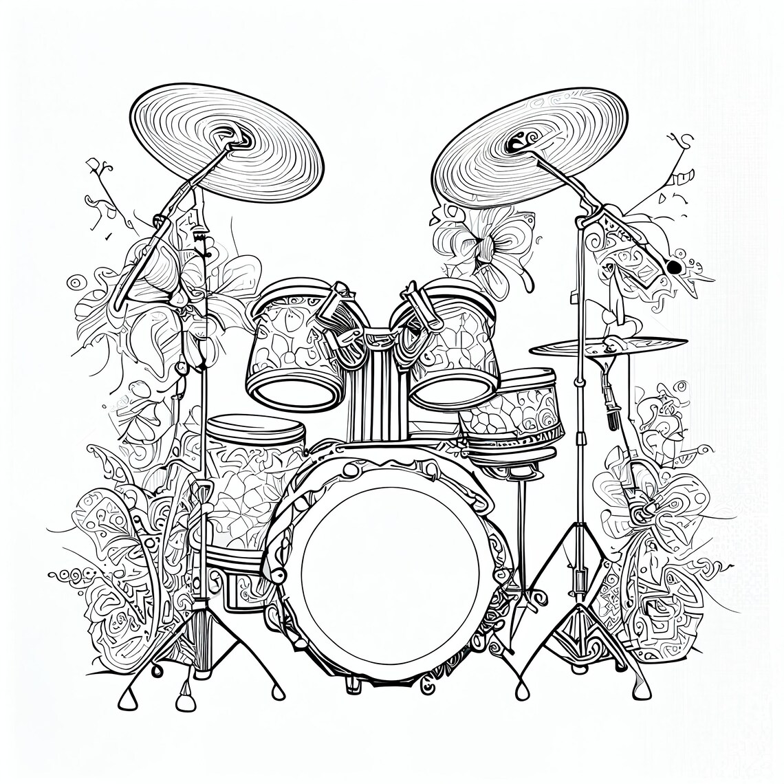 12 Pack Stress Relief Coloring Pages, Drum Set Digital Print, Filigree ...