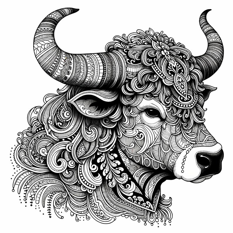 12 Pack Stress Relief Coloring Pages, Longhorn Digital Print, Filigree ...