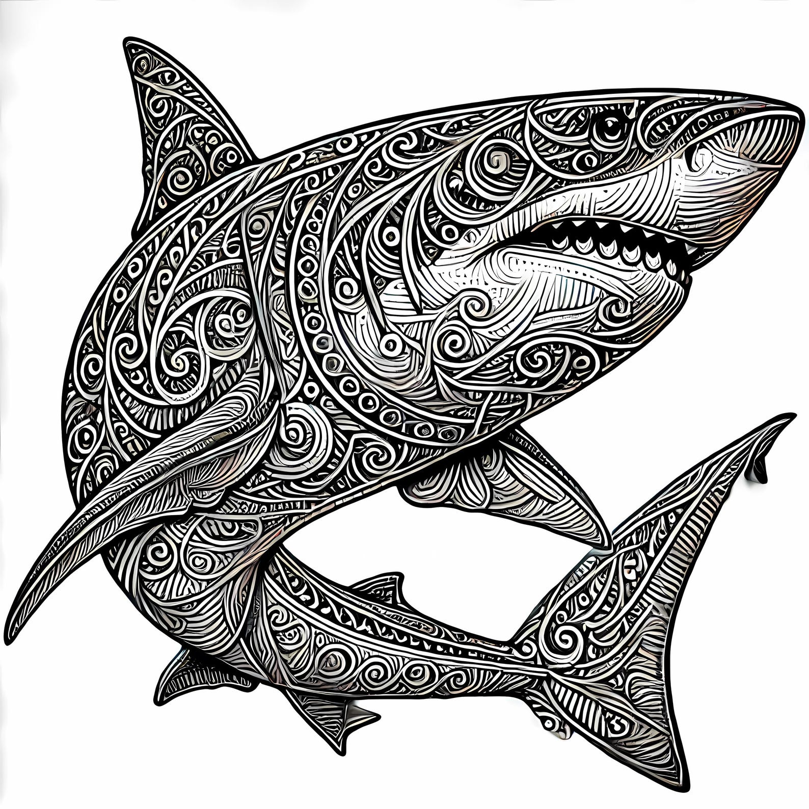12 Pack Stress Relief Coloring Pages, Shark Digital Print, Filigree ...