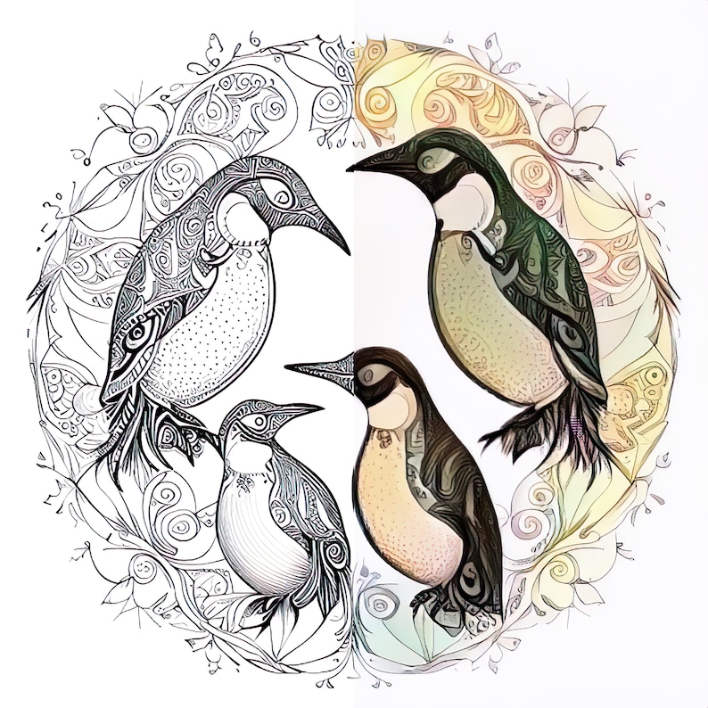 12 Pack Stress Relief Coloring Pages, Penguin Digital Print, Filigree ...