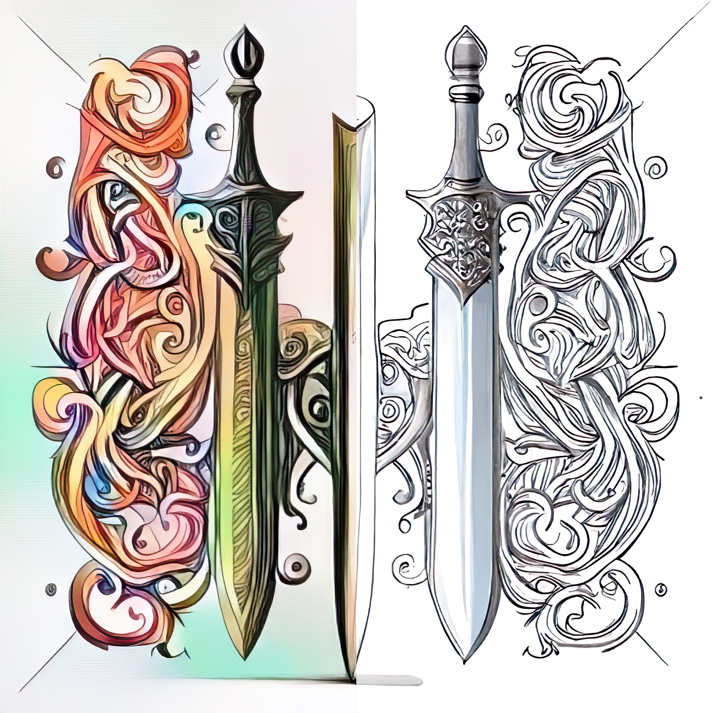 8 Pack Stress Relief Coloring Pages, Swords Digital Print, Filigree ...