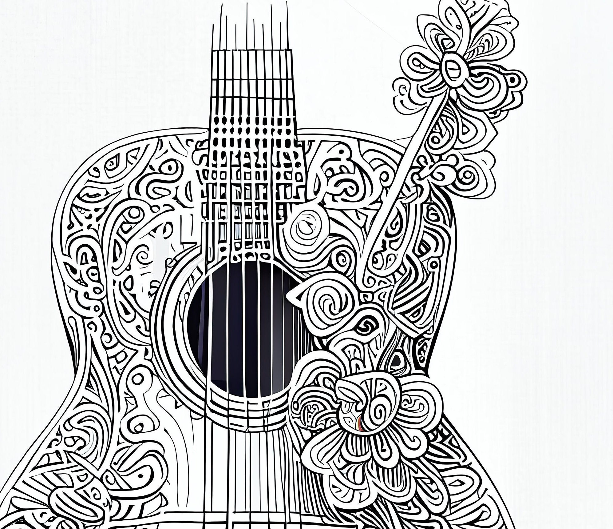 10 Pack Stress Relief Coloring Pages, Guitar Digital Print, Filigree ...
