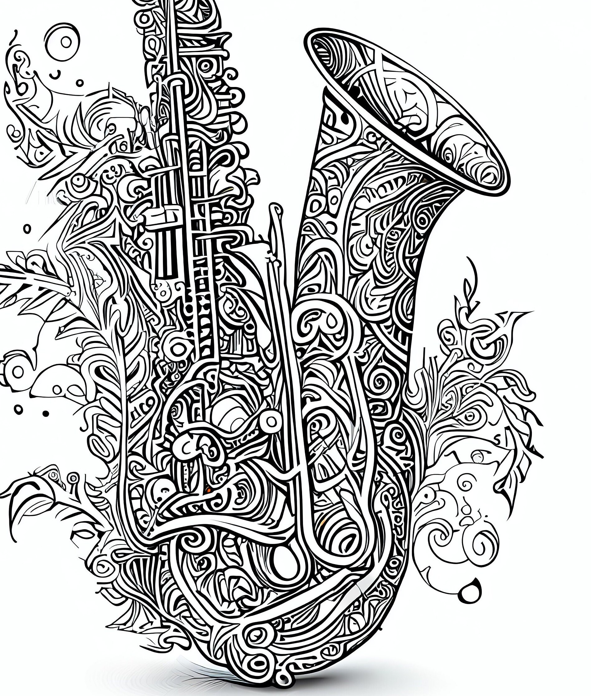 12 Pack Stress Relief Coloring Pages, Saxophone Digital Print, Filigree ...