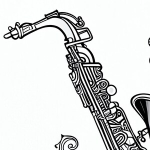 12 Pack Stress Relief Coloring Pages, Saxophone Digital Print, Filigree ...