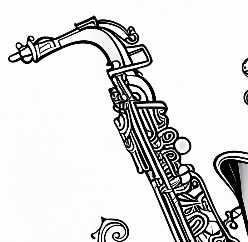 12 Pack Stress Relief Coloring Pages, Saxophone Digital Print, Filigree ...