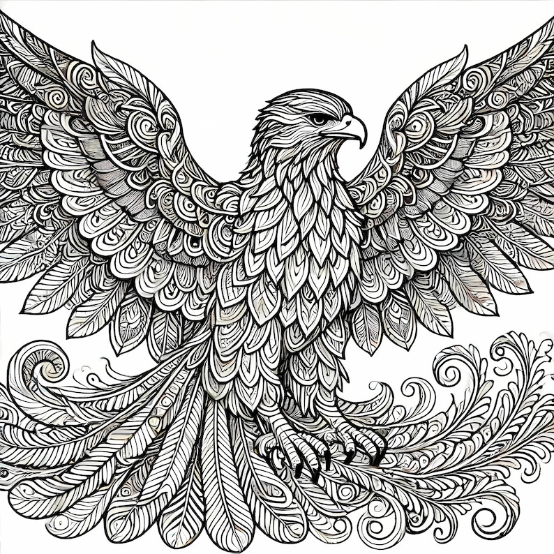 12 Pack Stress Relief Coloring Pages, Hawk Digital Print, Filigree ...