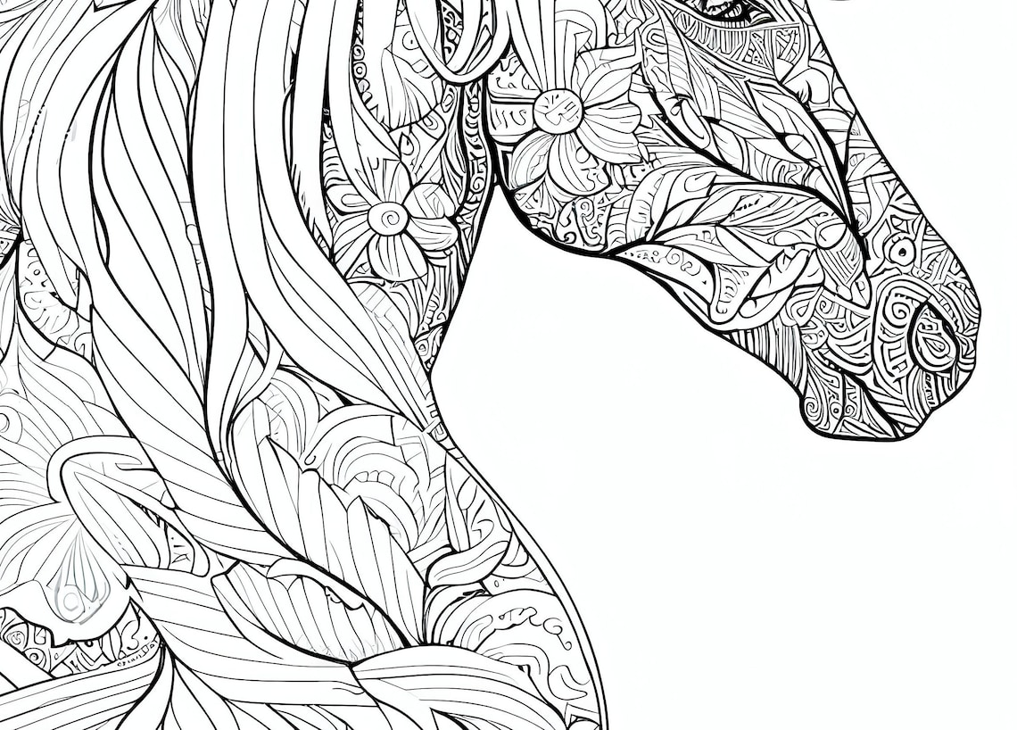 12 Pack Stress Relief Coloring Pages, Horse Digital Print, Detailed ...