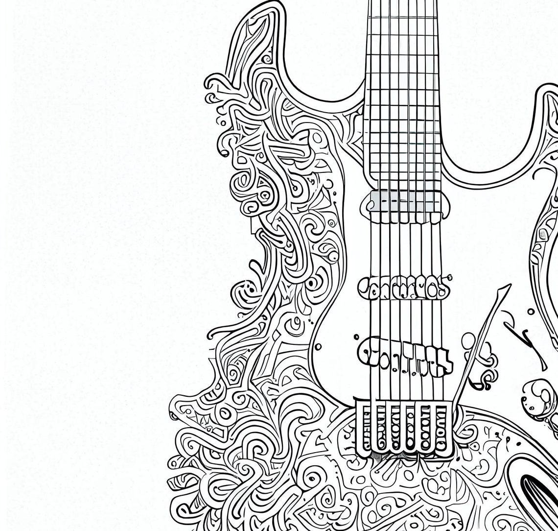 10 Pack Stress Relief Coloring Pages, Guitar Digital Print, Filigree ...