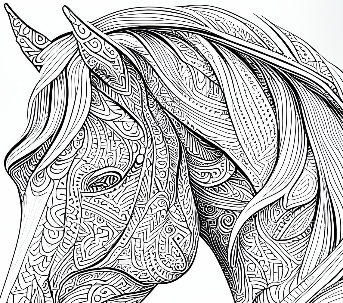 12 Pack Stress Relief Coloring Pages, Horse Digital Print, Detailed ...
