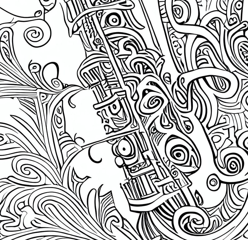 12 Pack Stress Relief Coloring Pages, Saxophone Digital Print, Filigree ...