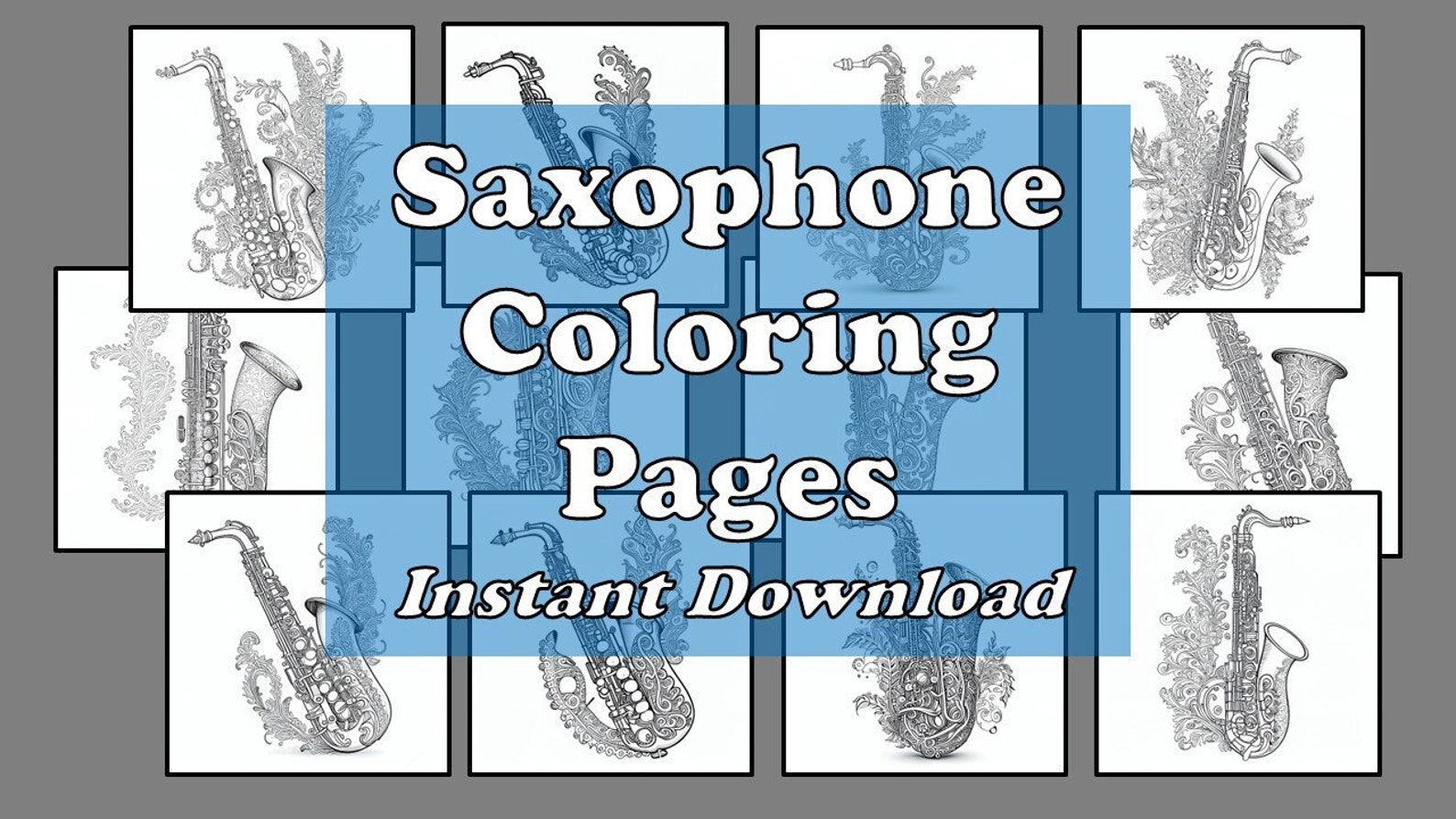 12 Pack Stress Relief Coloring Pages, Saxophone Digital Print, Filigree ...
