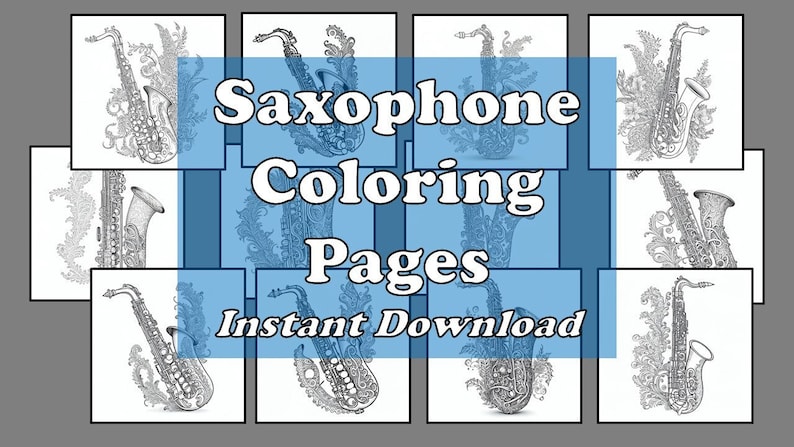 12 Pack Stress Relief Coloring Pages, Saxophone Digital Print, Filigree ...