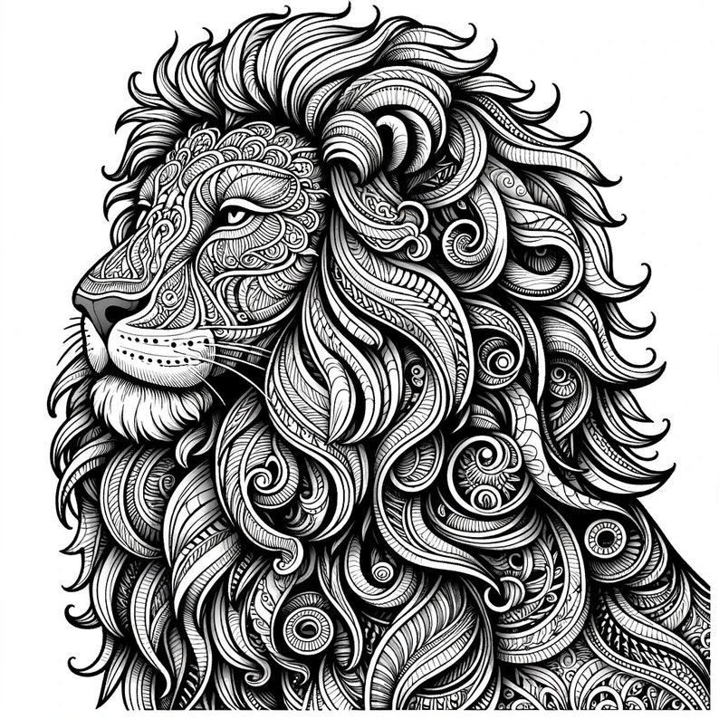 12 Pack Stress Relief Coloring Page, Lion Head Digital Print, Filigree ...