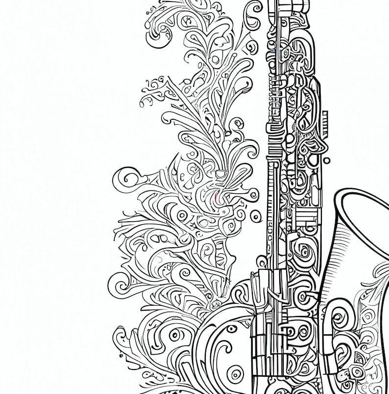 12 Pack Stress Relief Coloring Pages, Saxophone Digital Print, Filigree ...