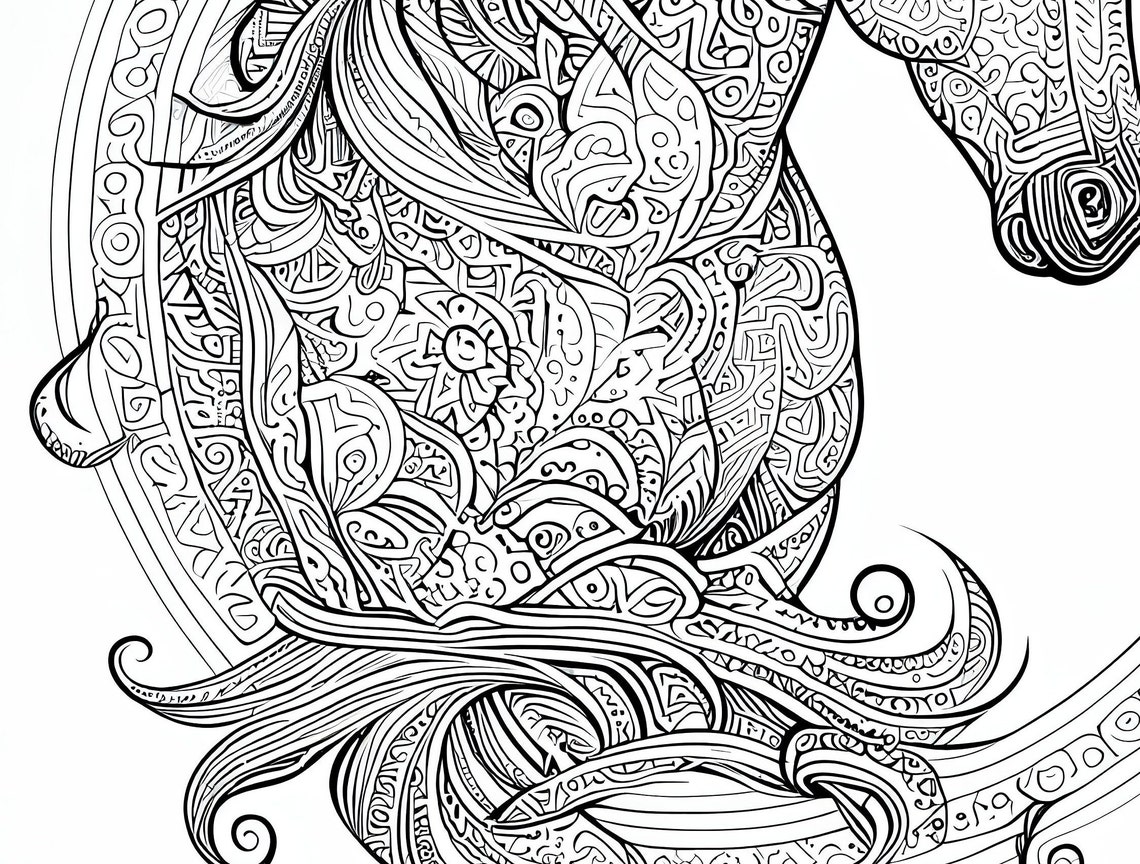 12 Pack Stress Relief Coloring Pages, Horse Digital Print, Detailed ...