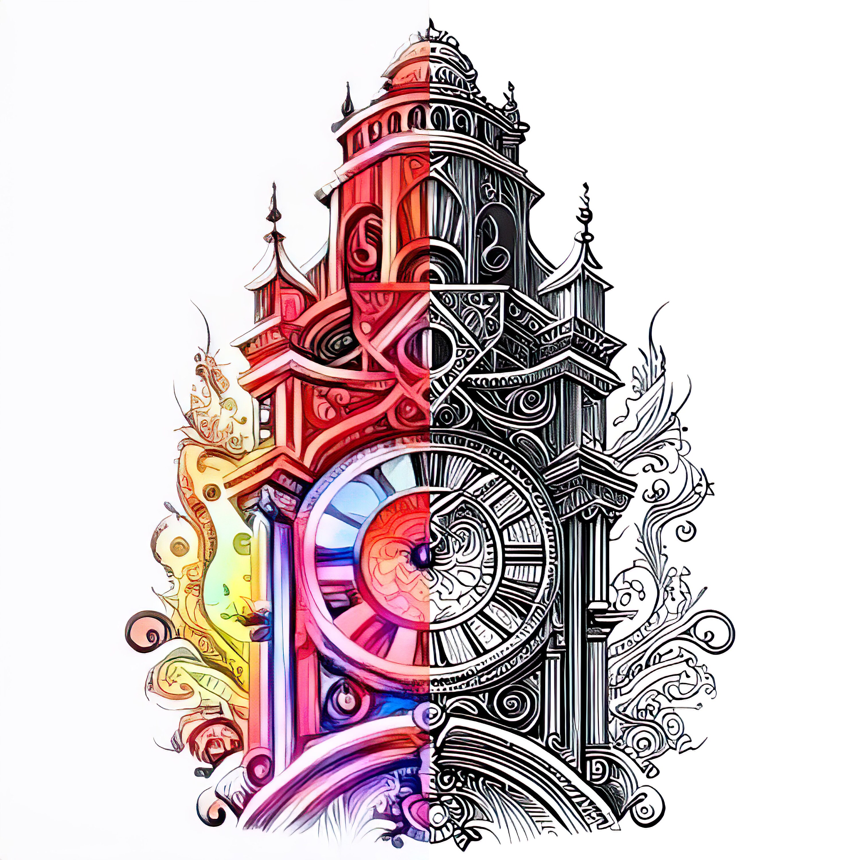 12 Pack Stress Relief Coloring Page, Clock Tower Digital Print ...