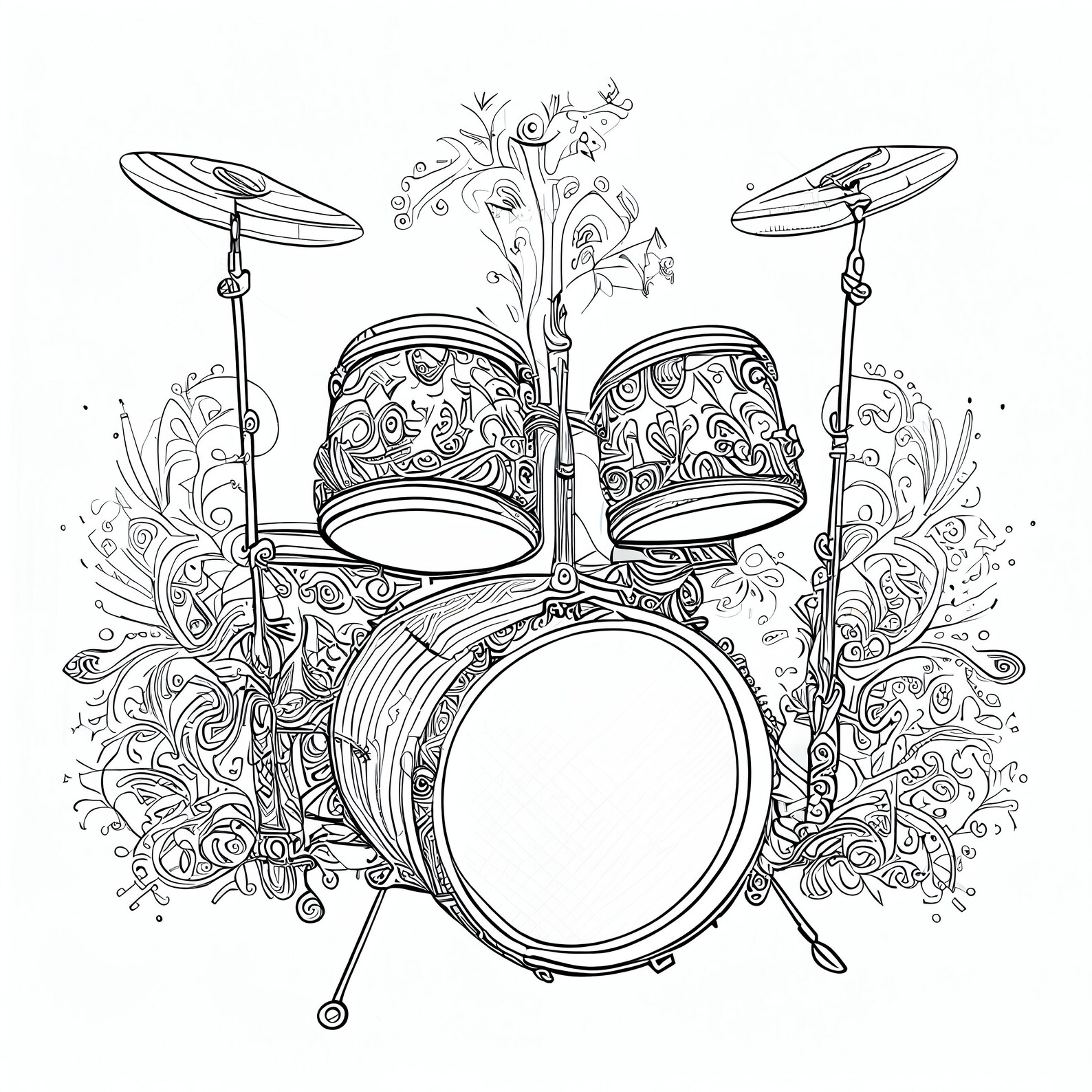 12 Pack Stress Relief Coloring Pages, Drum Set Digital Print, Filigree ...