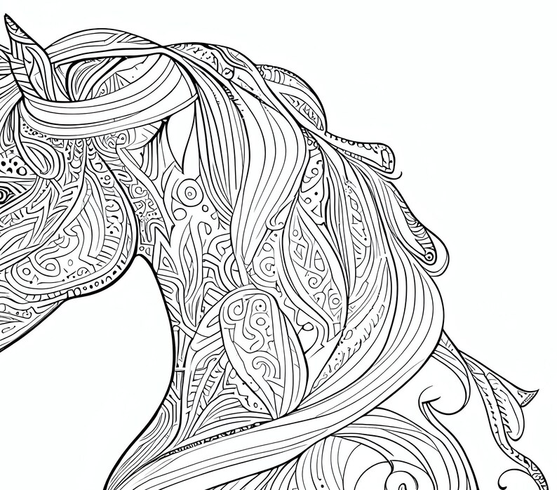 12 Pack Stress Relief Coloring Pages, Horse Digital Print, Detailed ...