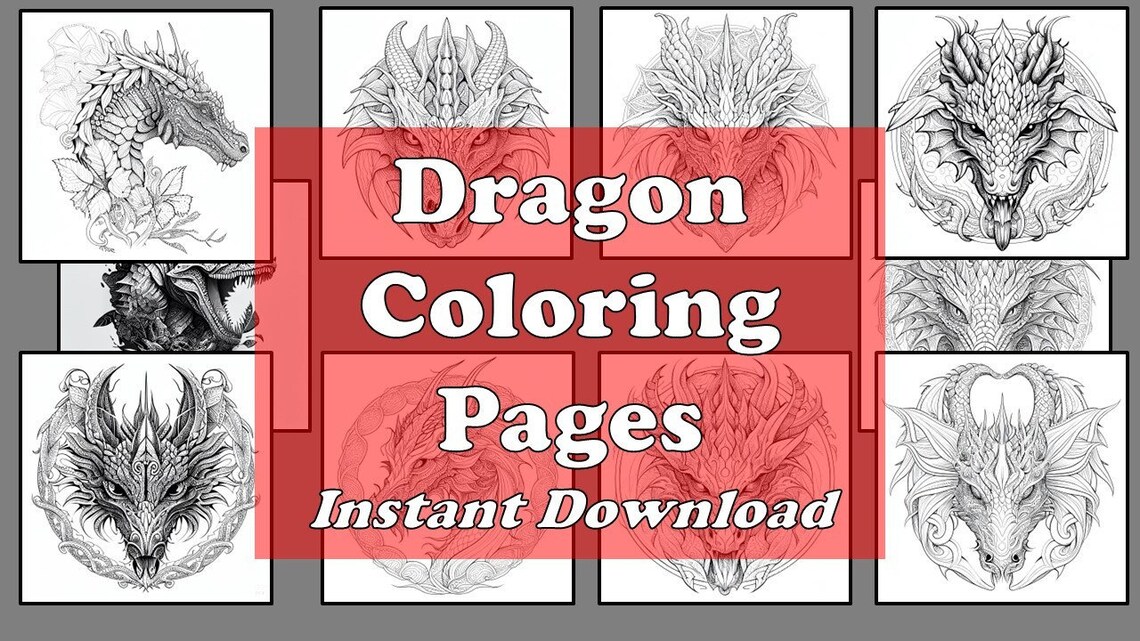 10 Pack Stress Relief Coloring Pages Dragon Digital Print - Etsy