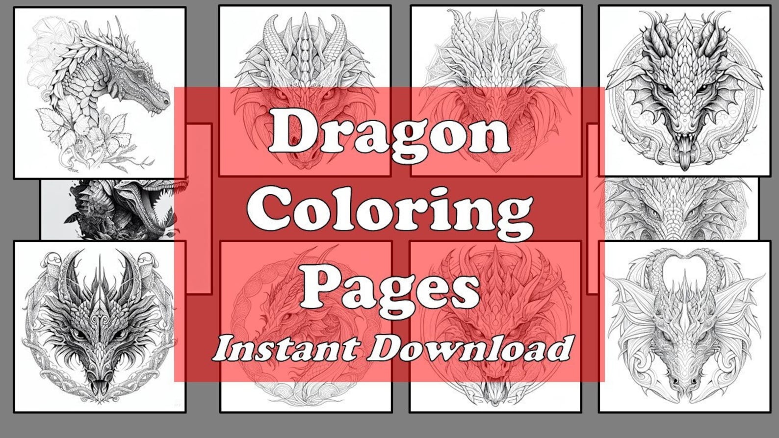 10 Pack Stress Relief Coloring Pages, Dragon Digital Print, Detailed ...
