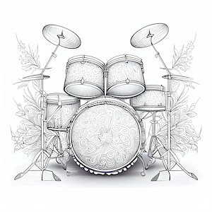 12 Pack Stress Relief Coloring Pages, Drum Set Digital Print, Filigree ...
