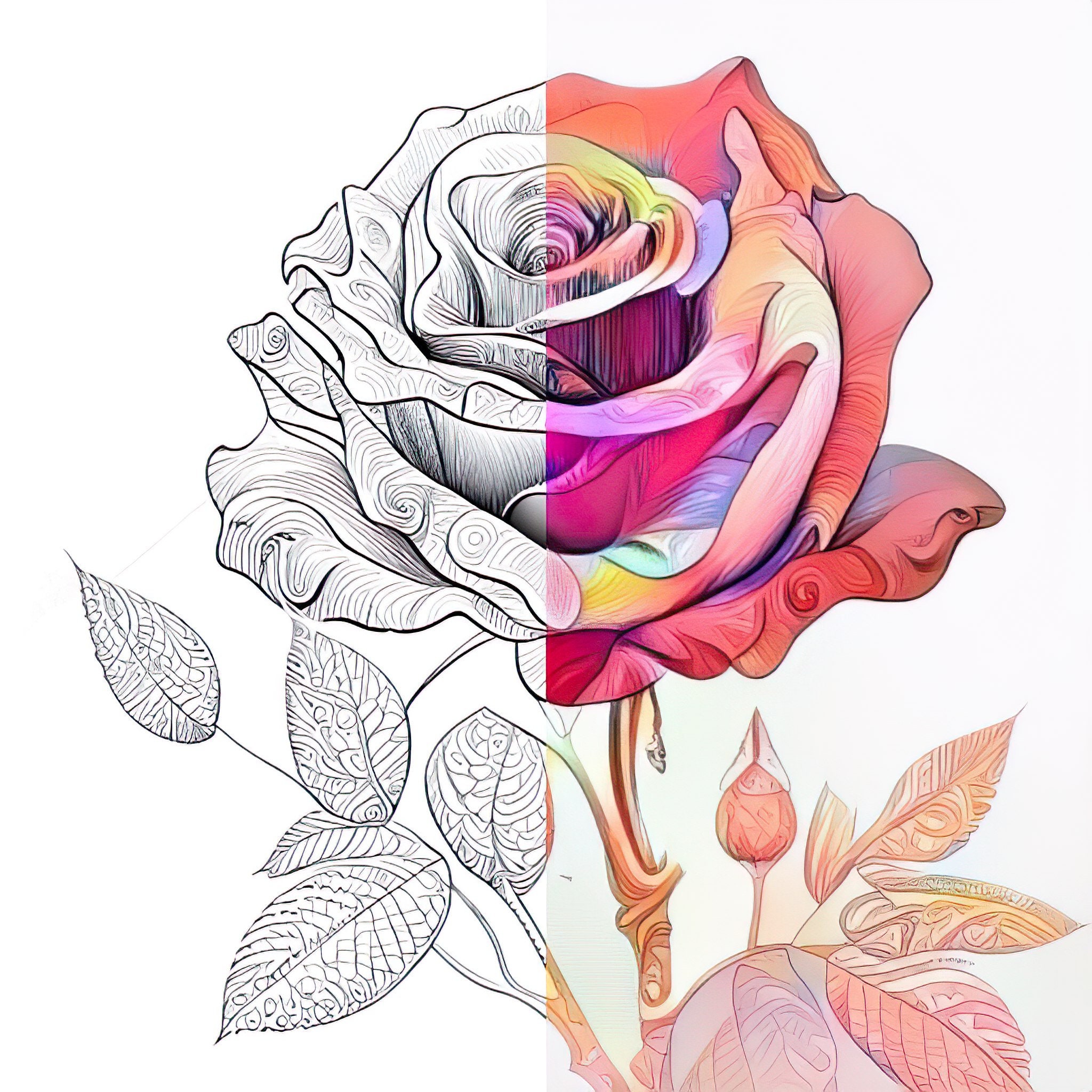 12 Pack Stress Relief Coloring Page, Roses Digital Print, Filigree ...