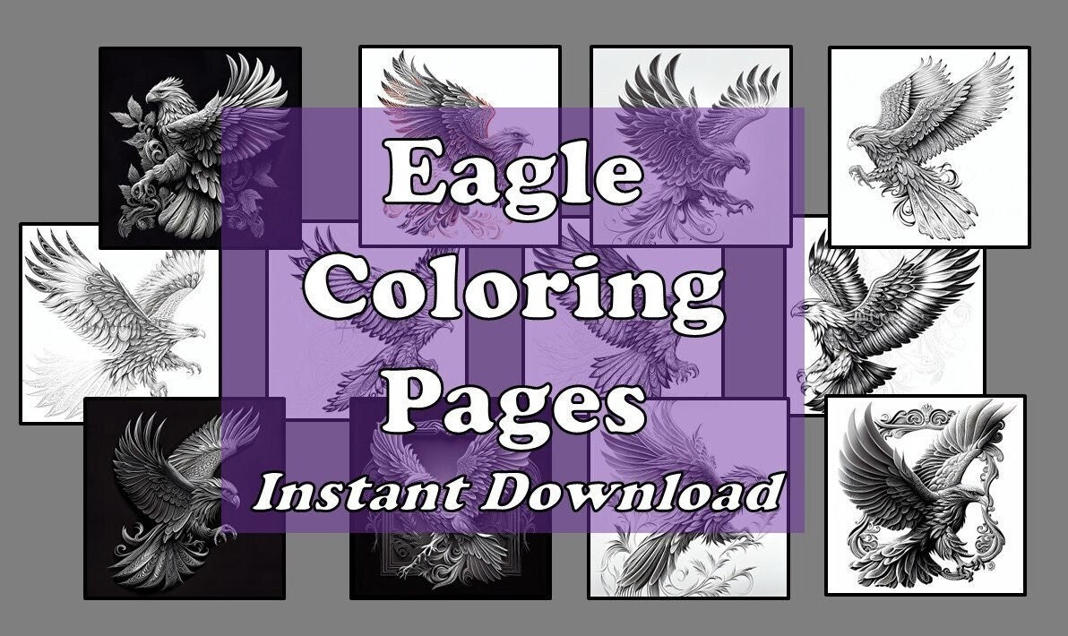 12 Pack Stress Relief Coloring Pages, Eagle Digital Print, Filigree ...
