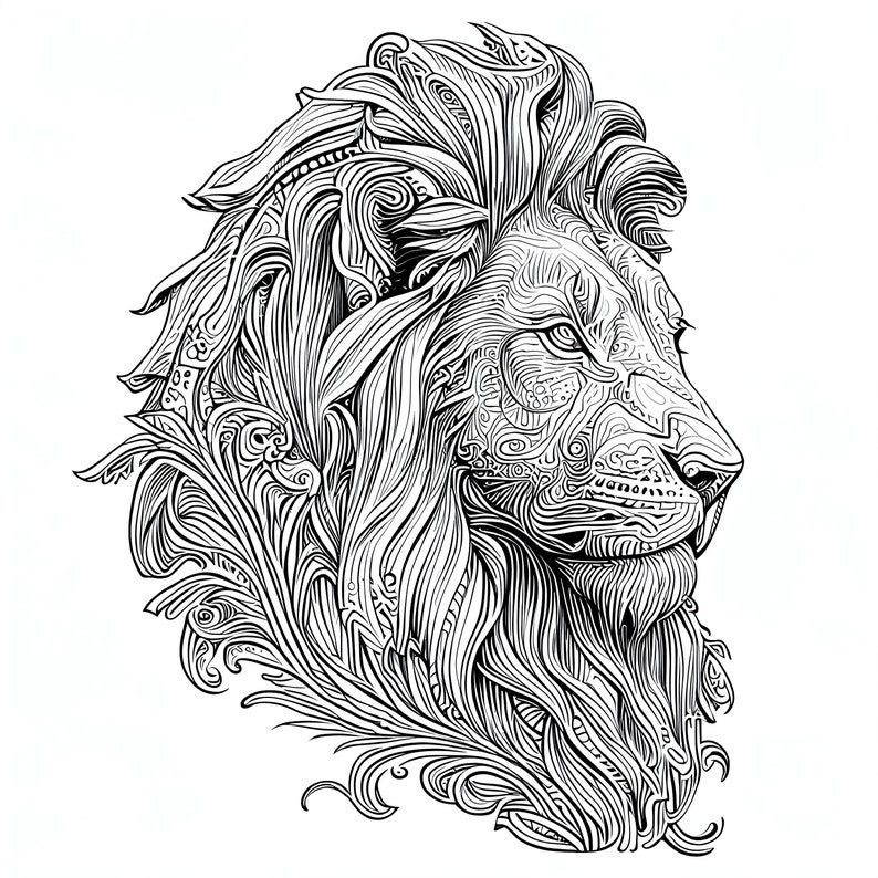 12 Pack Stress Relief Coloring Page, Lion Head Digital Print, Filigree ...