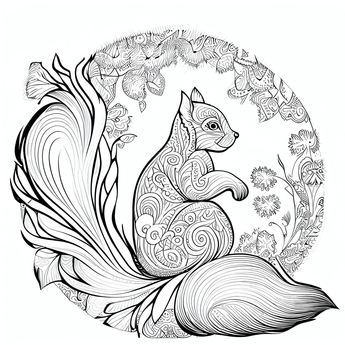 12 Pack Stress Relief Coloring Pages, Squirrel Digital Print, Garden ...