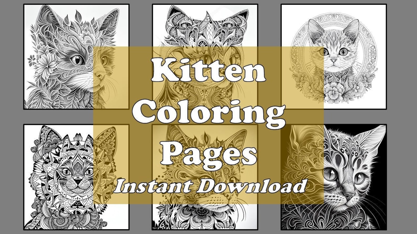 6 Pack Stress Relief Coloring Pages, Kitten Digital Print, Detailed ...