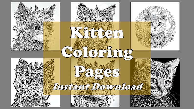 6 Pack Stress Relief Coloring Pages, Kitten Digital Print, Detailed ...